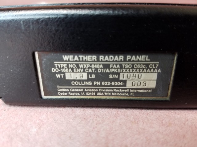 WXP-840A COLLINS WEATHER RADAR PANEL P/N 622-9304-003 (AR) for sale ...
