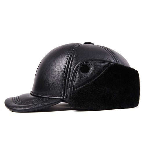 100% Genuine Leather Bomber Trapper Baseball Cap Ushanka Hunting Ear ...