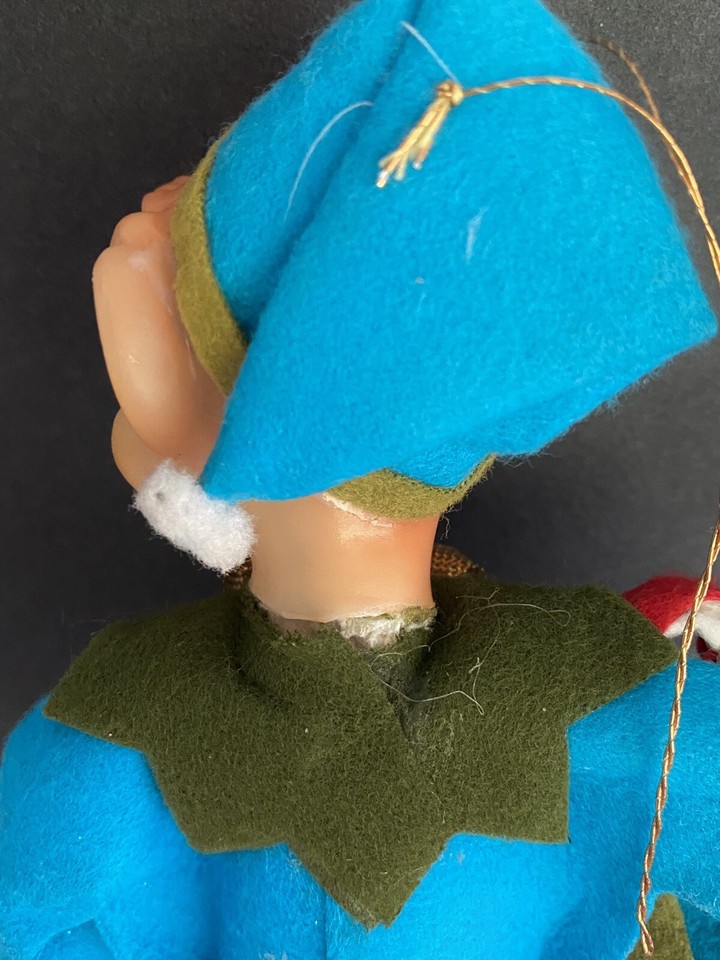 Rare Vintage Pixie Elf w/Candy Cane Felt/Rubber Ornament Christmas Knee ...