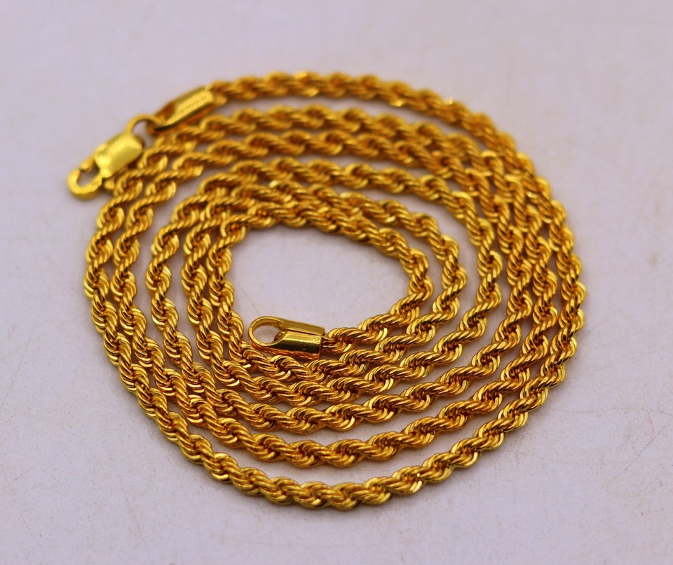 24" 22K 22CT GOLD CUSTOMIZED ROPE CHAIN NECKLACE 2.7MM HALLMARK JEWELRY ...