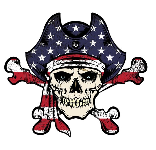 American Flag Pirate Skull Sticker Distressed Grunge Jolly Roger Vinyl ...
