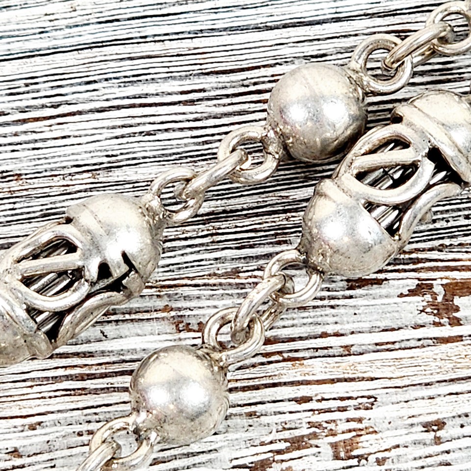 VINTAGE MEXICO CAGE LINK STERLING SILVER 925 CHAIN NECKLACE LONG HEAVY ...