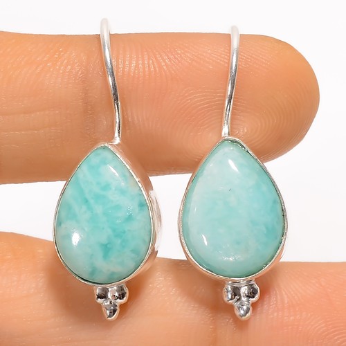 Natural Amazonite Gemstone 925 Silver Handmade Dangle Earrings 1.2" ARE-4578 | eBay