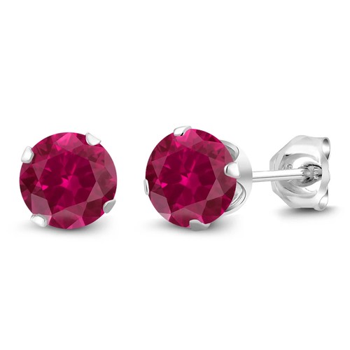 Natural Ruby Red 925 Sterling Silver Stud Earrings for Women, Round Cut ...