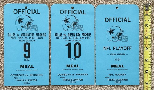 1994 DALLAS COWBOYS NFL GAME OFFICIAL UNUSED PASS TICKET LOT - PLAYOFFS ...