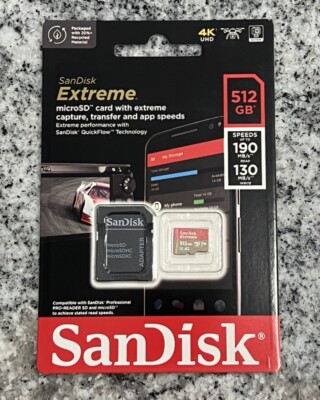 SanDisk Extreme 512GB 190MB/S Class 10 Micro SD MicroSDXC U3 Memory ...
