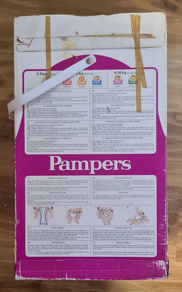 Vintage 80s Pampers diapers EMPTY BOX PAMPERS GIRL 60 nappies ONLY BOX ...