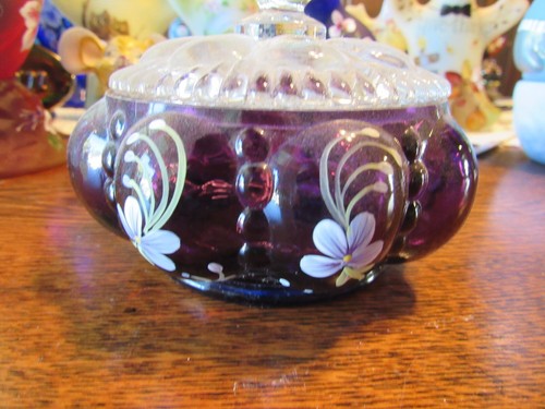FENTON GLASS HP POWDER JAR OR SMALL CANDY DISH FROM 2003 SIGNED BY ...