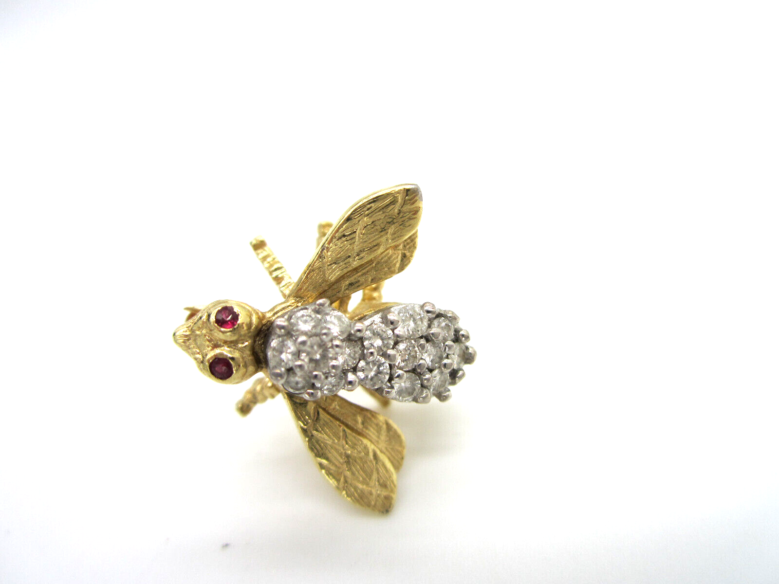 Estate Elegant 14k Yellow Gold Sparkling Diamond Ruby Bee Fly Insect ...