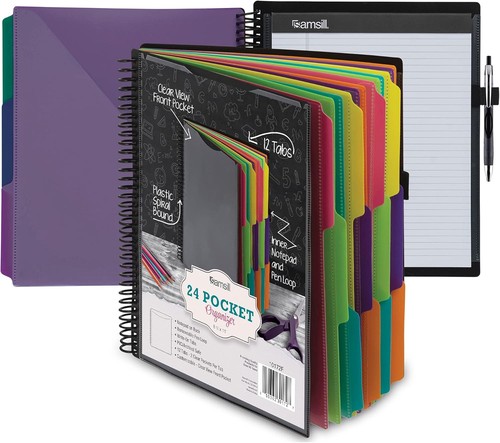 Samsill Deluxe 24 Pocket Spiral Project Organizer with Refillable ...