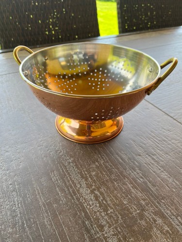 Copper Stainless Brass Handled Pedestal Strainer Colander 9” Wide x 5 ...