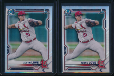 Lot (2) AUSTIN LOVE 1st 2021 Bowman Chrome Draft REFRACTOR CARDINALS ...
