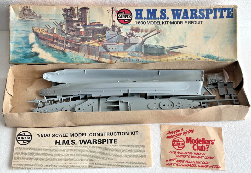 Vintage Airfix HMS Warspite 1:600 Scale Series 4 code 04205-5 made 1975 ...