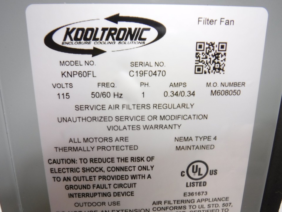 Kooltronic KNP60FL 115V Guardian NEMA 4 Intake Filter Fan | eBay