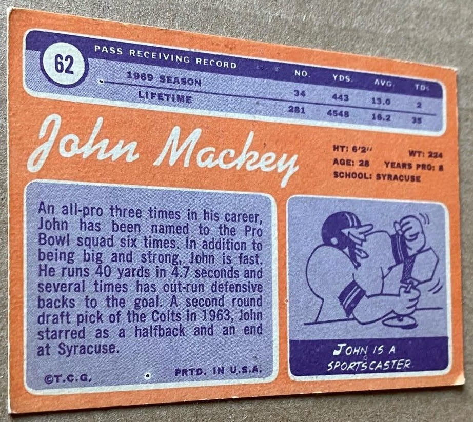 1970 TOPPS CARD #62 JOHN MACKEY G-VG Condition | eBay