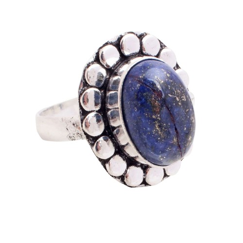 Lapis Lazuli Pierre Plaqué Argent Handmade Bijoux Bague Taille USA 7.75 ...