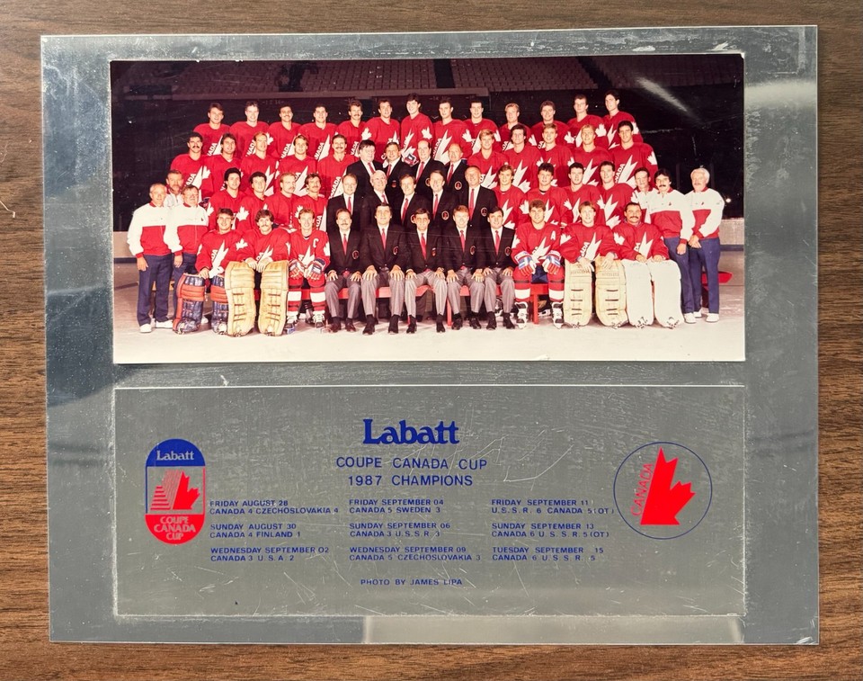 1987 Canada Cup Hockey Team Photo Presentation Piece Awarded to Players ...
