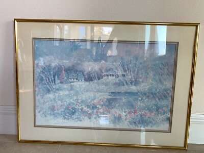 VTG COUNTRY COTTAGE FRAMED SIGNED WATERCOLOR DALINA DARTON 38x27 Pastel ...