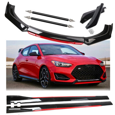 Gloss Black Strut Rod For Hyundai Veloster N Front Bumper Lip Spoiler ...