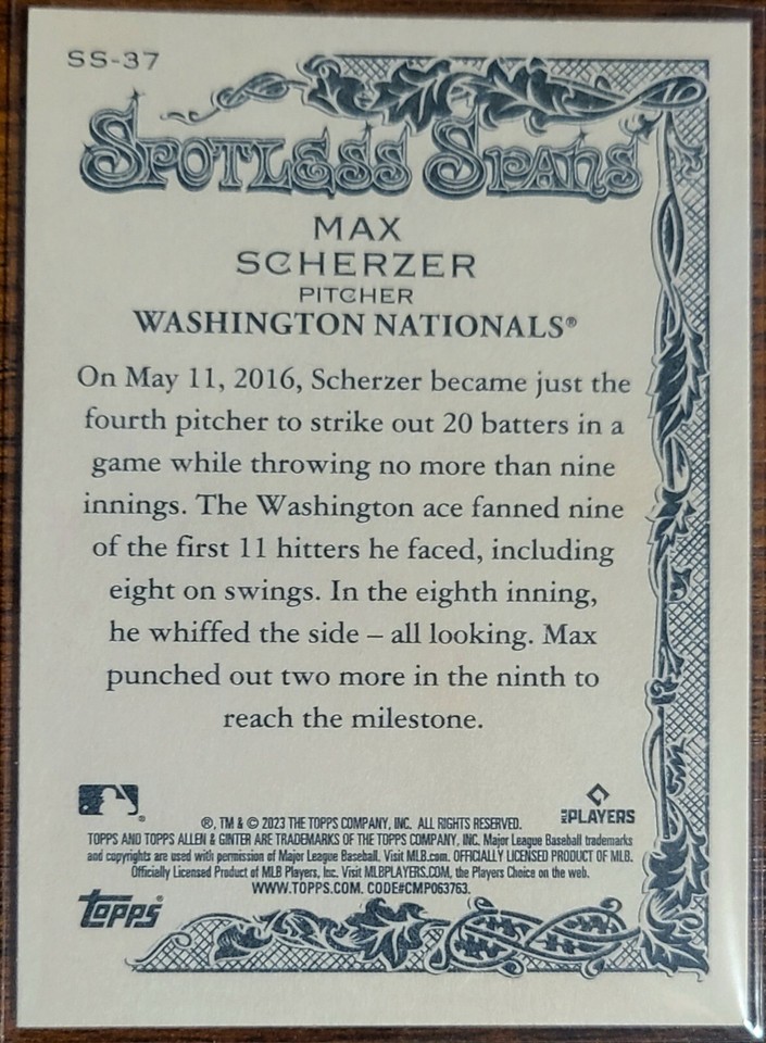 2023 Topps Allen And Ginter Max Scherzer Spotless Spans #SS-37 | eBay