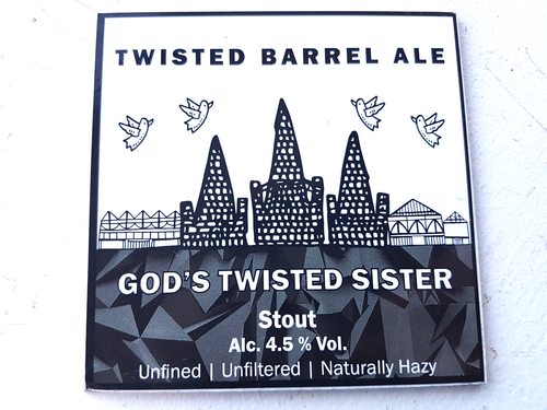 TWISTED BARREL ALE - God's Twisted Sister ... Beer /Ale , Pump Clip ...