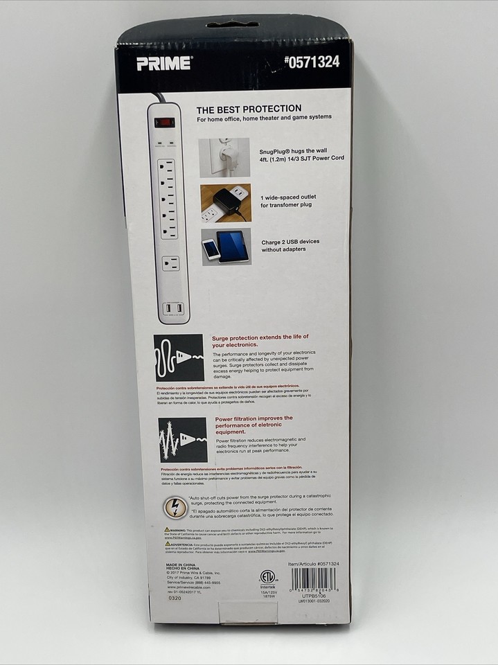 PRIME WIRE AND CABLE SURGE PROTECTOR WITH DUAL USB PORT 1800 J(BRAND ...