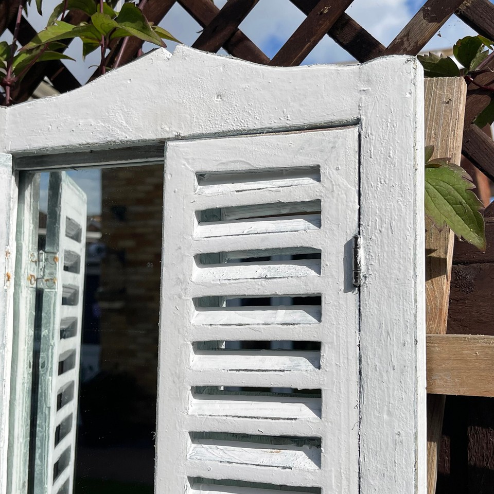 White Shutter Window Mirror Wooden Wall Mount Rustic French Country ...