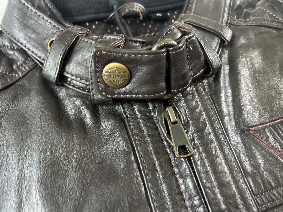 Harley Davidson Men's Burnished B&S Brown Leather Riding Jacket XL ...