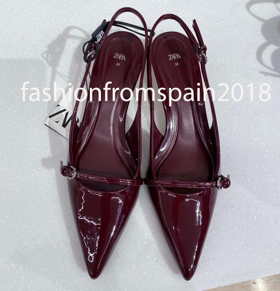 ZARA NEW WOMAN FAUX-PATENT FINISH SLINGBACK SHOES BURGUNDY RED 35-42 ...