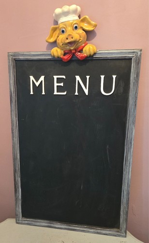 blank chalkboard menu with a decorative pig chef figure at the top. | eBay