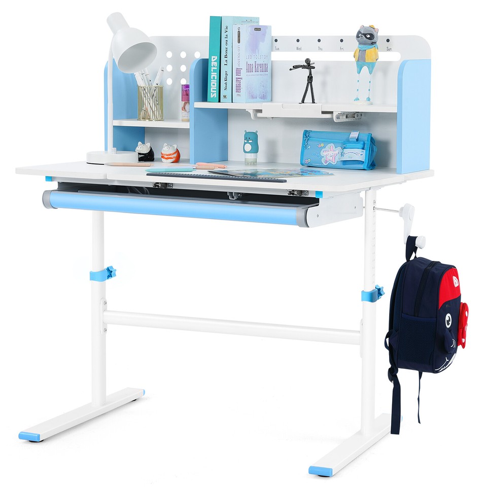 Blue Height Adjustable Kids Study Desk Ergonomic Table Boys Gift w ...