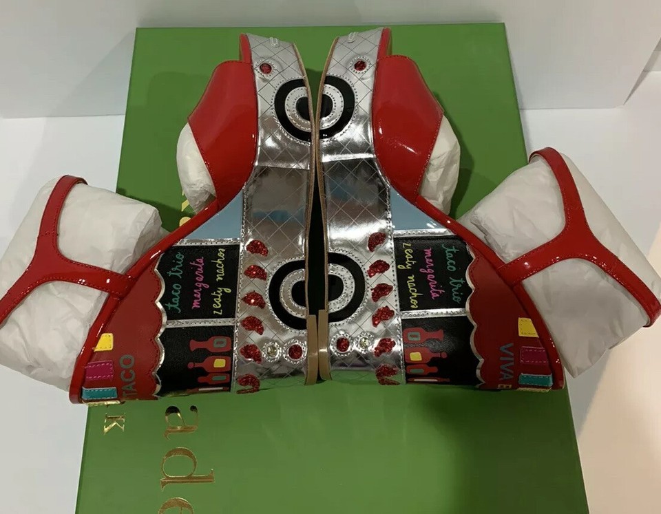 KATE SPADE TACO TRUCK DORA WEDGE ESPADRILLE PLATFORM SANDAL RED PATENT ...