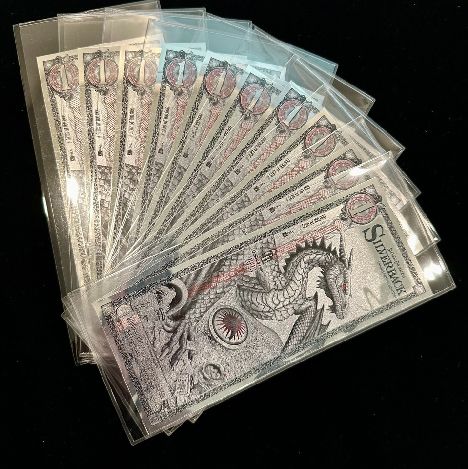 10X Silver Dragon Silverback Limited-Edition Note .999 Fine Silver Foil ...