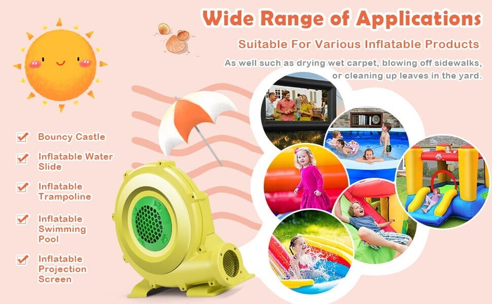 735 W Air Blower Pump Fan 1.0HP Portable Inflatable Bounce House Bouncy ...