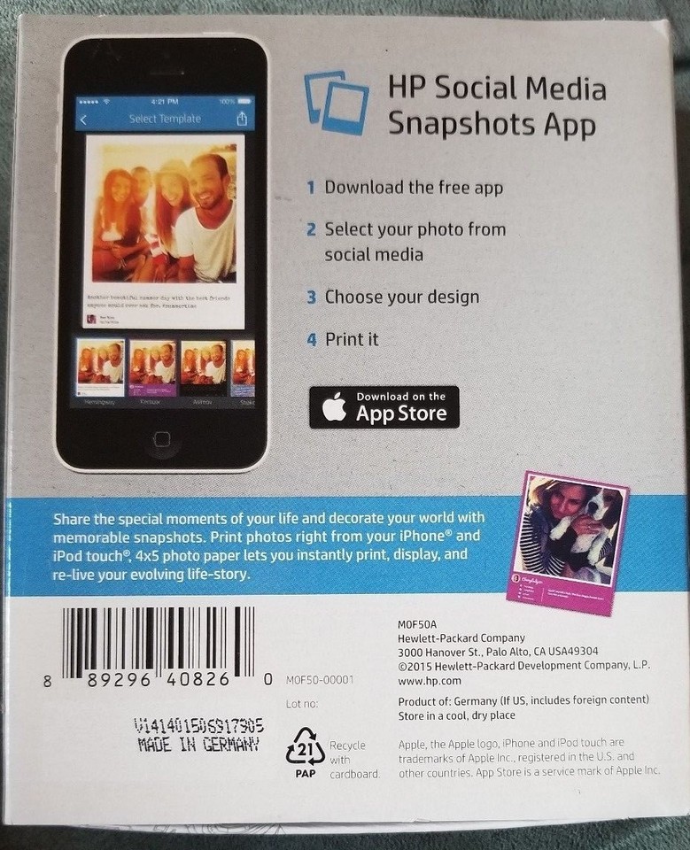 HP Social Media Snapshots 4" x 5" Photo Paper Sheets NEW!! 25 Count | eBay