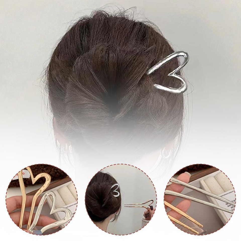 Korean Style Fashion Metal U Shape Hair Pin Simple Heart Shaped Hair ...