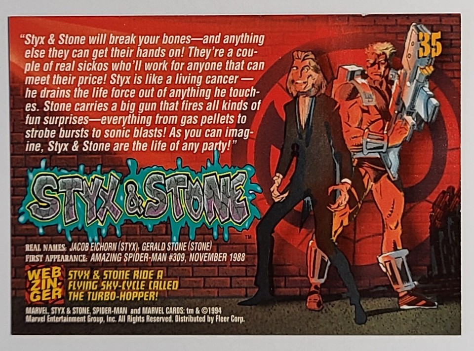 1994 Fleer Marvel Spiderman Enemies Comic Card #35 Styx and Stone | eBay