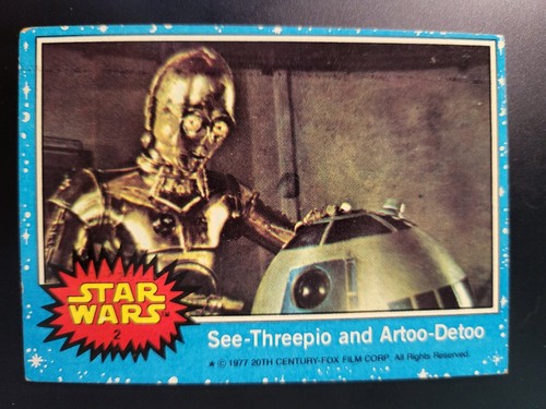 1977 Topps Star Wars blue series 1 C3PO R2D2 See-threepio Artoo-Detroit ...