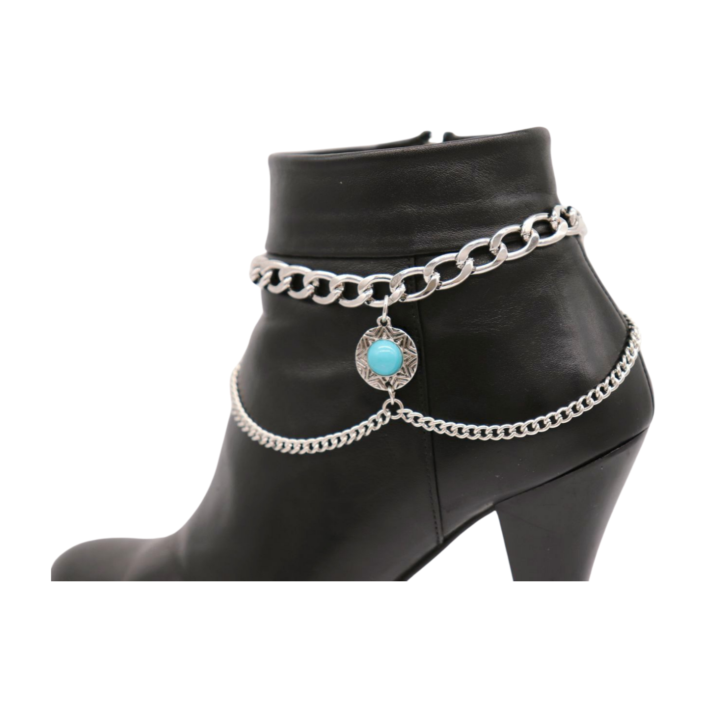 Women Silver Metal Boot Chain Bracelet Shoe Anklet Wave Turquoise Coin ...
