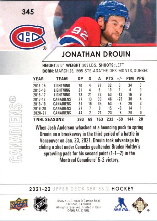 2021 UD Upper Deck #345 Jonathan Drouin | eBay