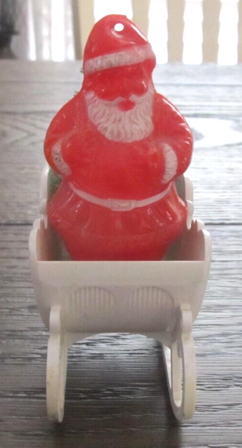 Vintage SANTA CLAUS SLEIGH Hard Plastic CANDY CONTAINER Irwin CHRISTMAS ...