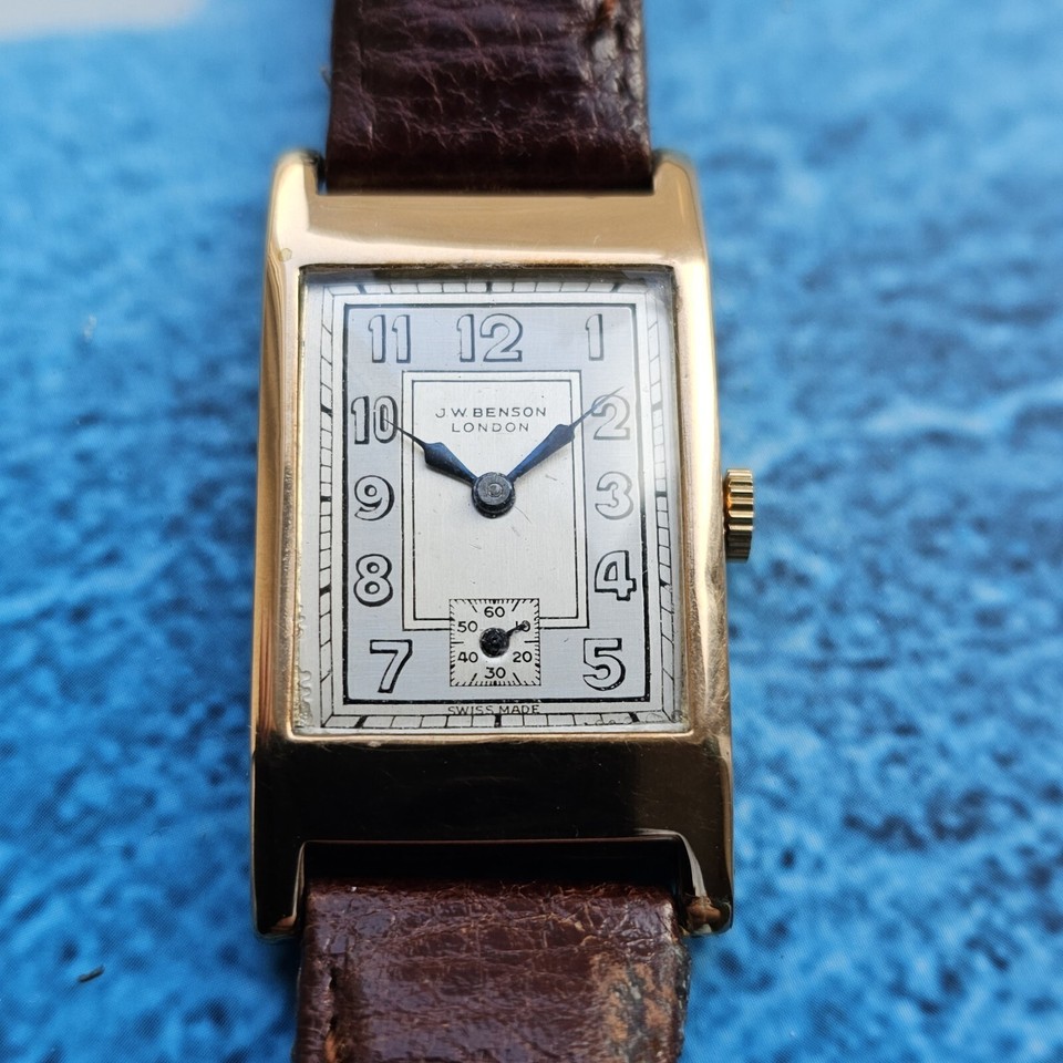 Vintage 9k Solid Gold J W Benson Tank Men's Watch | eBay UK