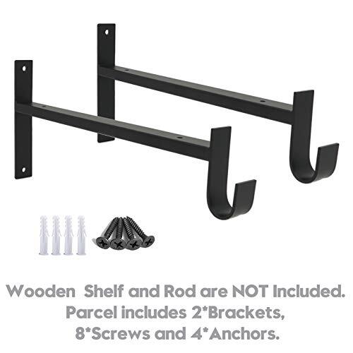 Shelf Brackets with Hook Shelf Brackets 12inch, 2pcs Wall 12 Inch Black ...