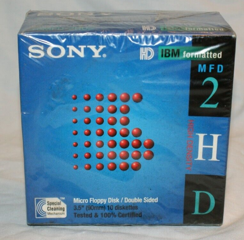 Sony MFD 2HD Micro 3.5" Floppy Disk IBM Formatted 10 Diskettes in Pack ...