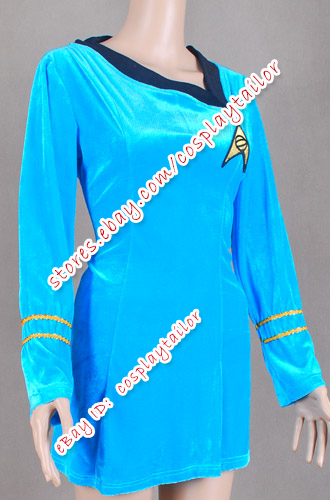 Costume Fits Star Trek TOS Cosplay Female Duty Uniform Blue Dress High ...