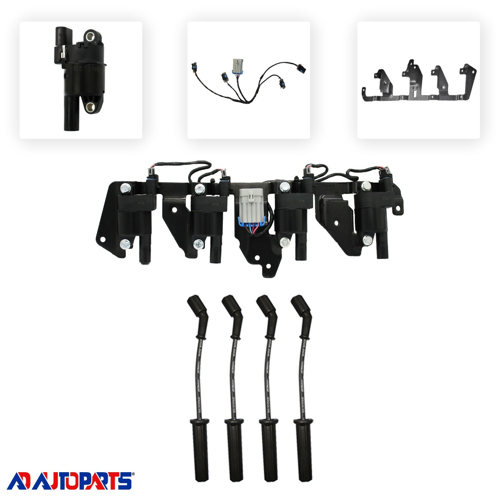 4 Delphi D514A Ignition Coils+4 OEM Spark Plug Wires+1 Bracket+1 ...