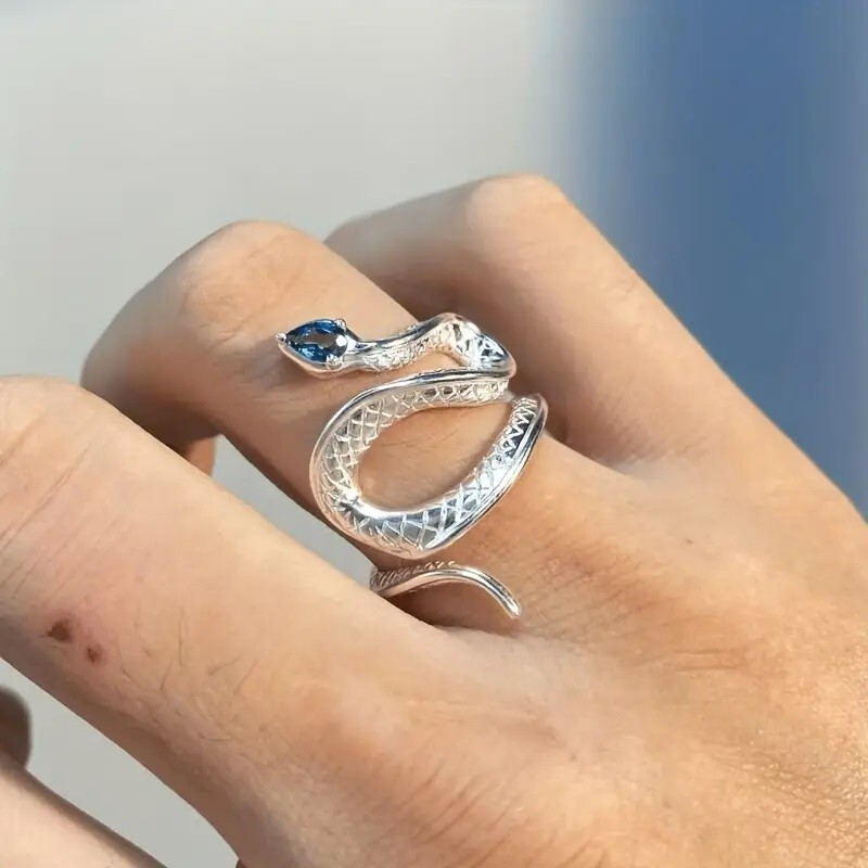 Elegant 925 Sterling Silver Blue Topaz King Cobra Snake Ring One Size ...