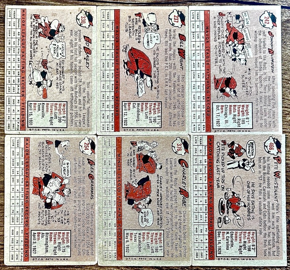 1958 Topps Cincinnati Redlegs Alex Grammas Charley Rabe Pete Whisenant ...
