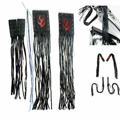 New Black Leather Motorcycle 19 Inch Tassel Fringe Handlebars Hand Grip ...