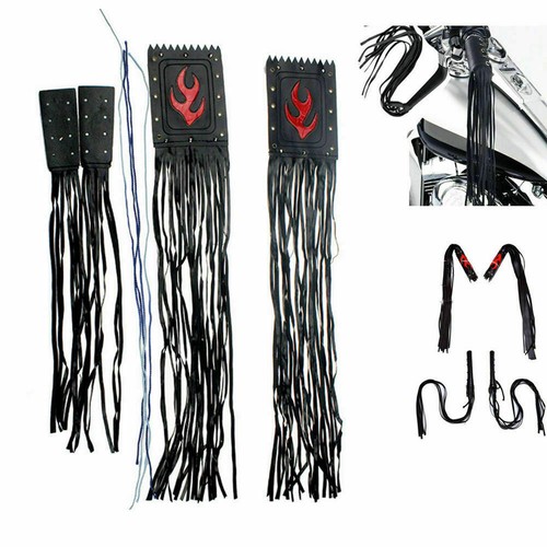 New Black Leather Motorcycle 19 Inch Tassel Fringe Handlebars Hand Grip ...